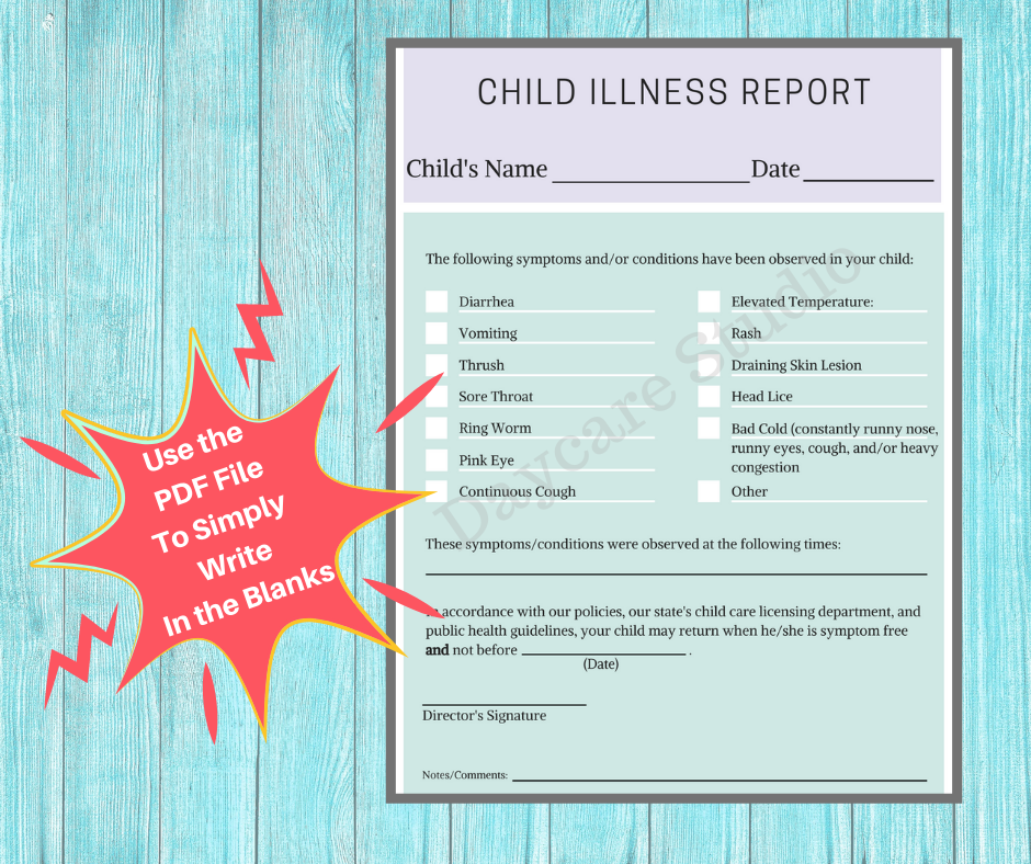 Child Illness Notice Child Sick Report Daycare Forms Daycare Studio