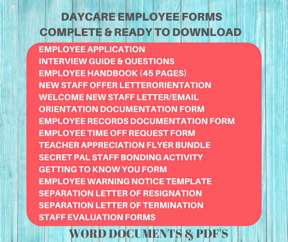 Daycare Forms SUPER Package-108+ Forms / Start Your Own Child Care ...