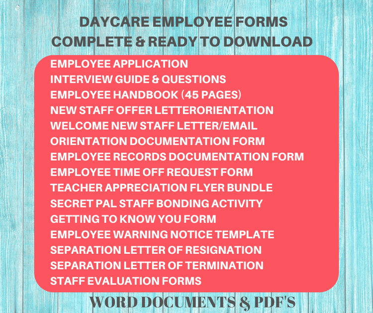 Daycare Employee Orientation / New Hire Document | Daycare Forms — Daycare Studio