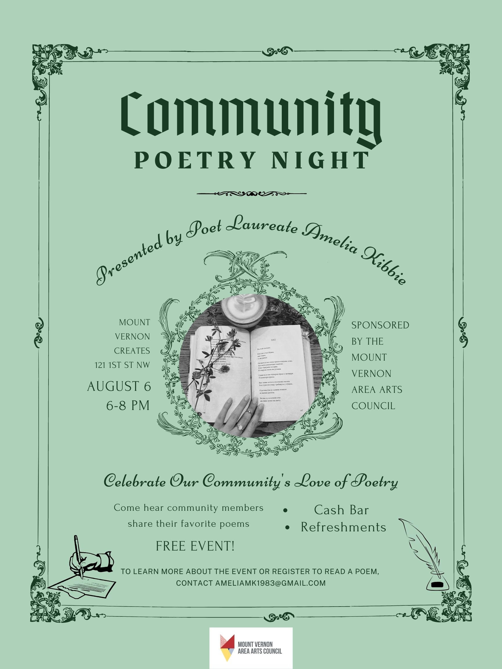 Community Poetry Night August 6 — Mount Vernon Area Arts Council