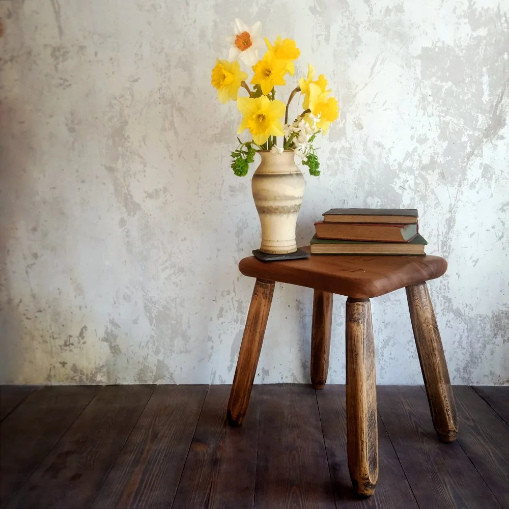Handcrafted Rustic Stitched Elm and Oak Stool — Handmade Craft House