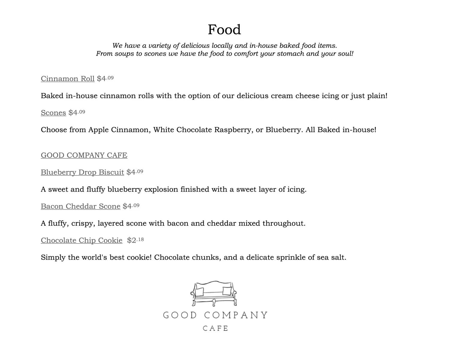 Rooster's Crow Menu — Rooster's Crow Coffee Roastery