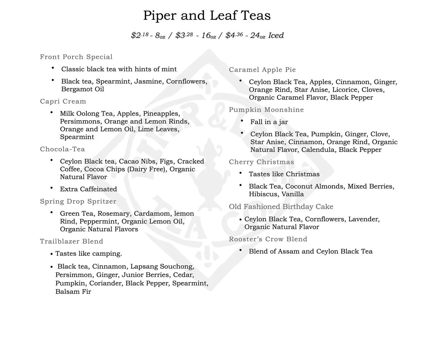 Rooster's Crow Menu — Rooster's Crow Coffee Roastery