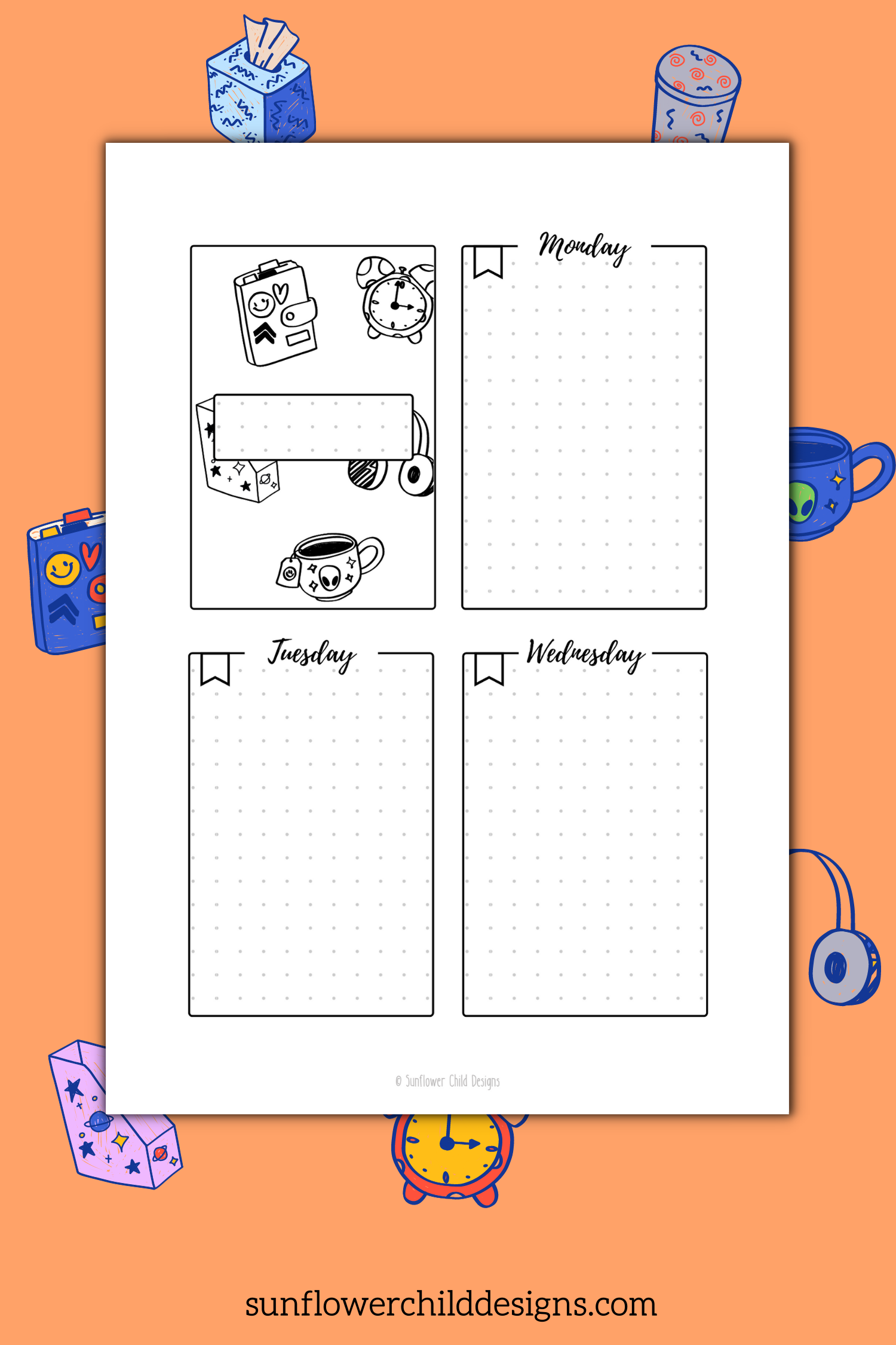 90's Baby Themed Monthly Bullet Journal Setup - Any Month - undated ...