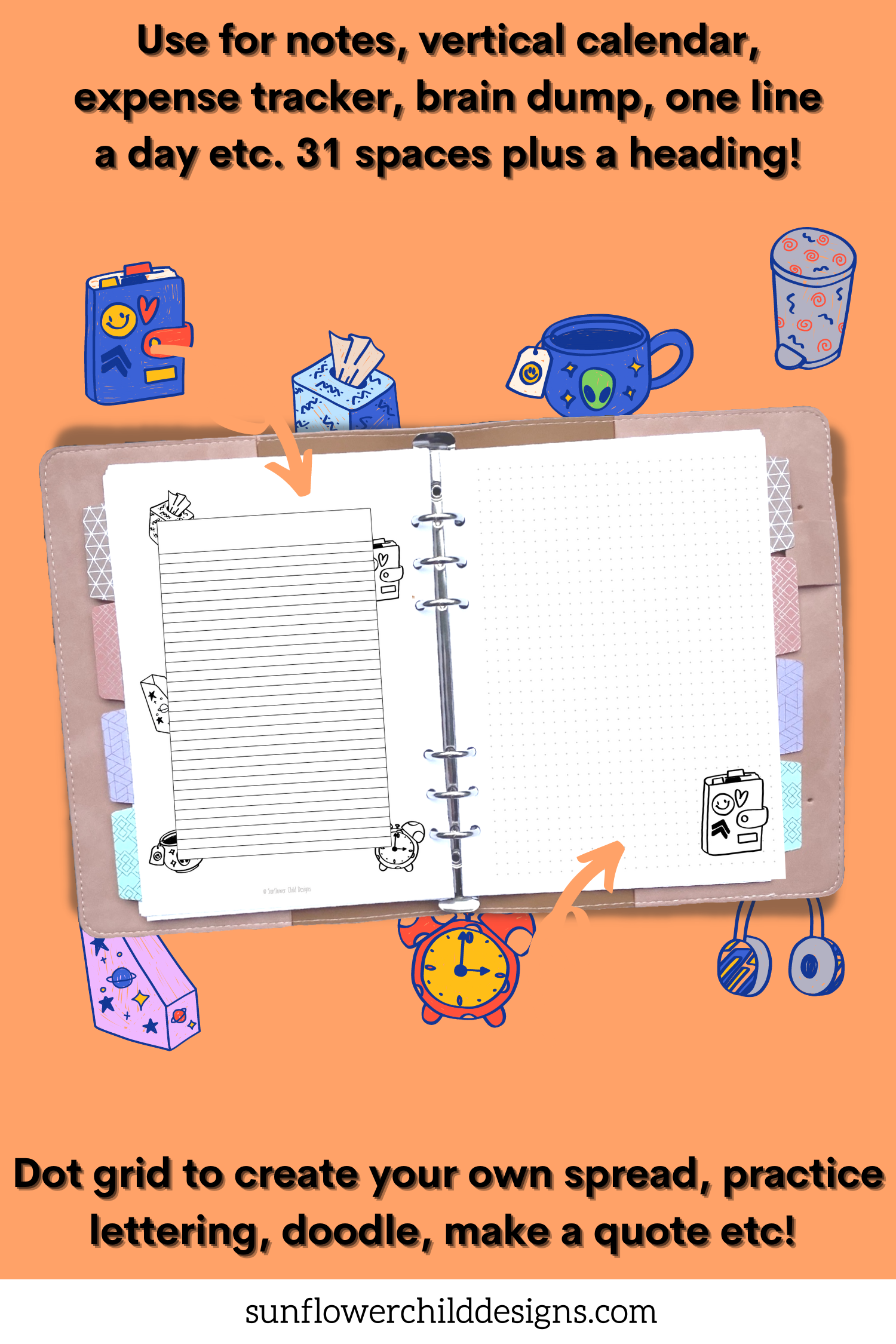 90's Baby Themed Monthly Bullet Journal Setup - Any Month - undated ...