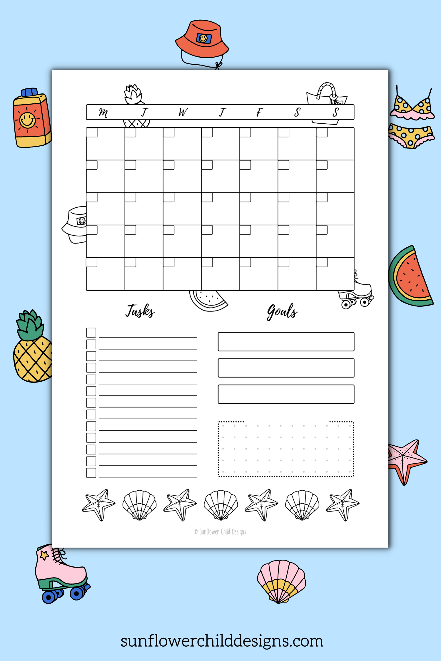 Summer Beach Party Themed Monthly Bullet Journal Setup - Any Month ...