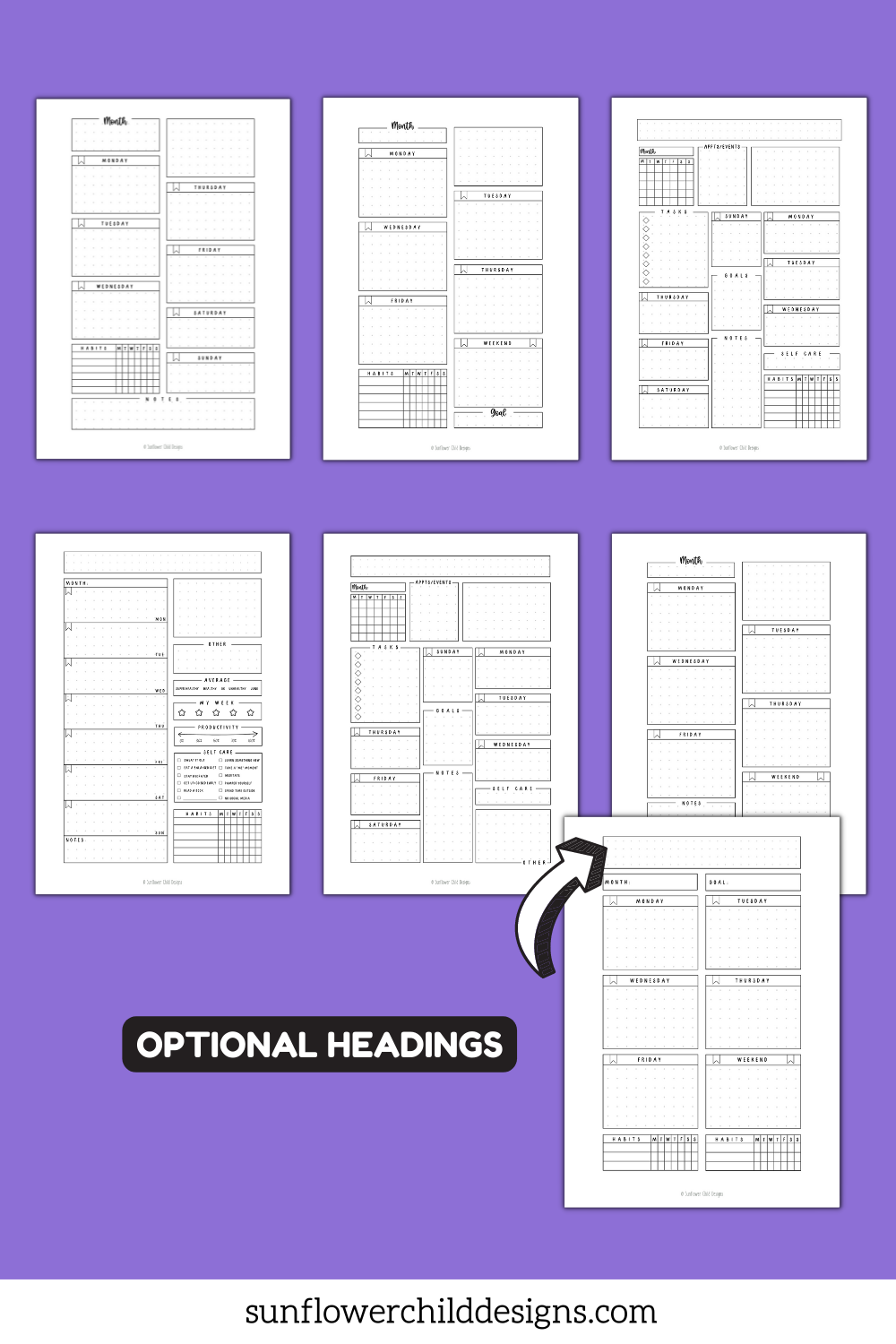 Week at a Glance Printable — Sunflower Child Designs