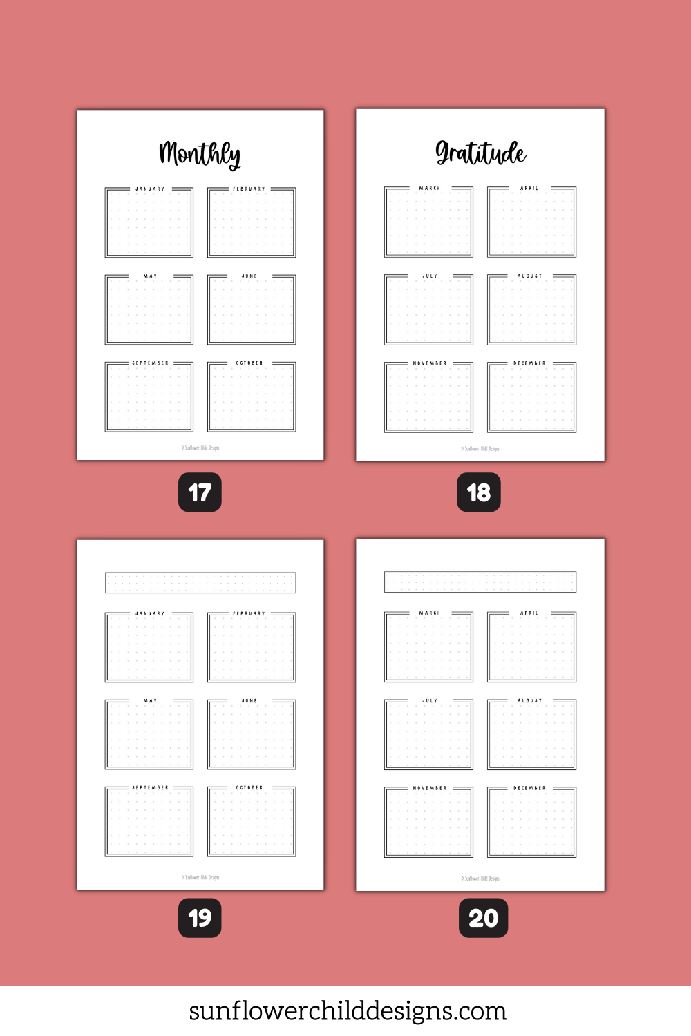 Year at a Glance Printable Bundle — Sunflower Child Designs