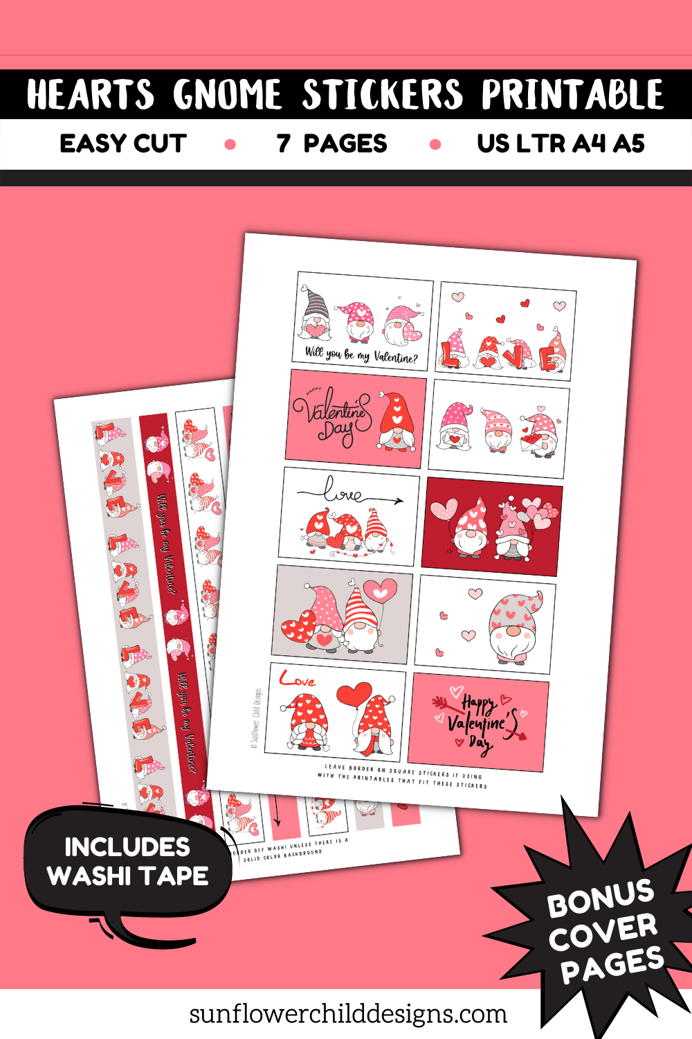 Be my Valentine Journal Kit Printable Planner Stickers — Sunflower ...