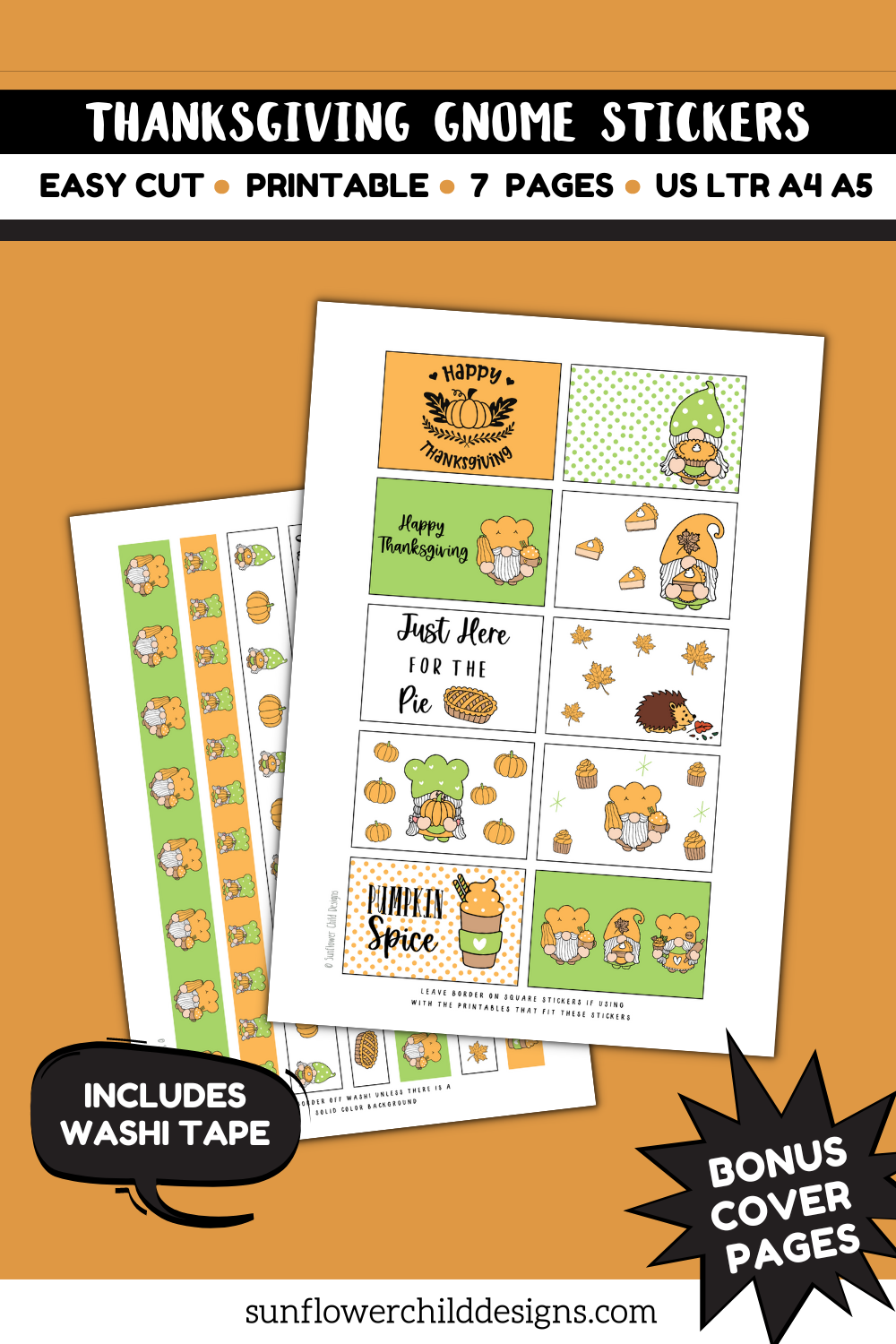 Gnomes Thanksgiving Journal Kit Printable Planner Stickers — Sunflower ...