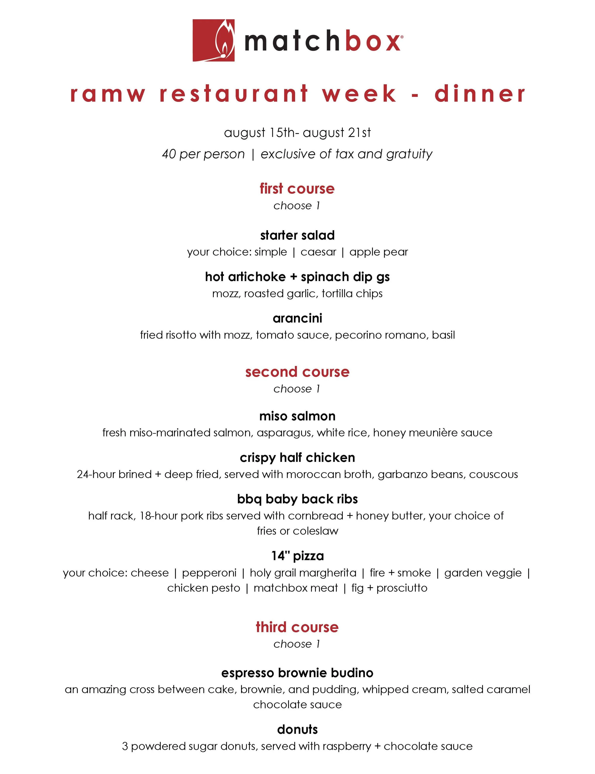 Matchbox: DC Restaurant Week — One Loudoun