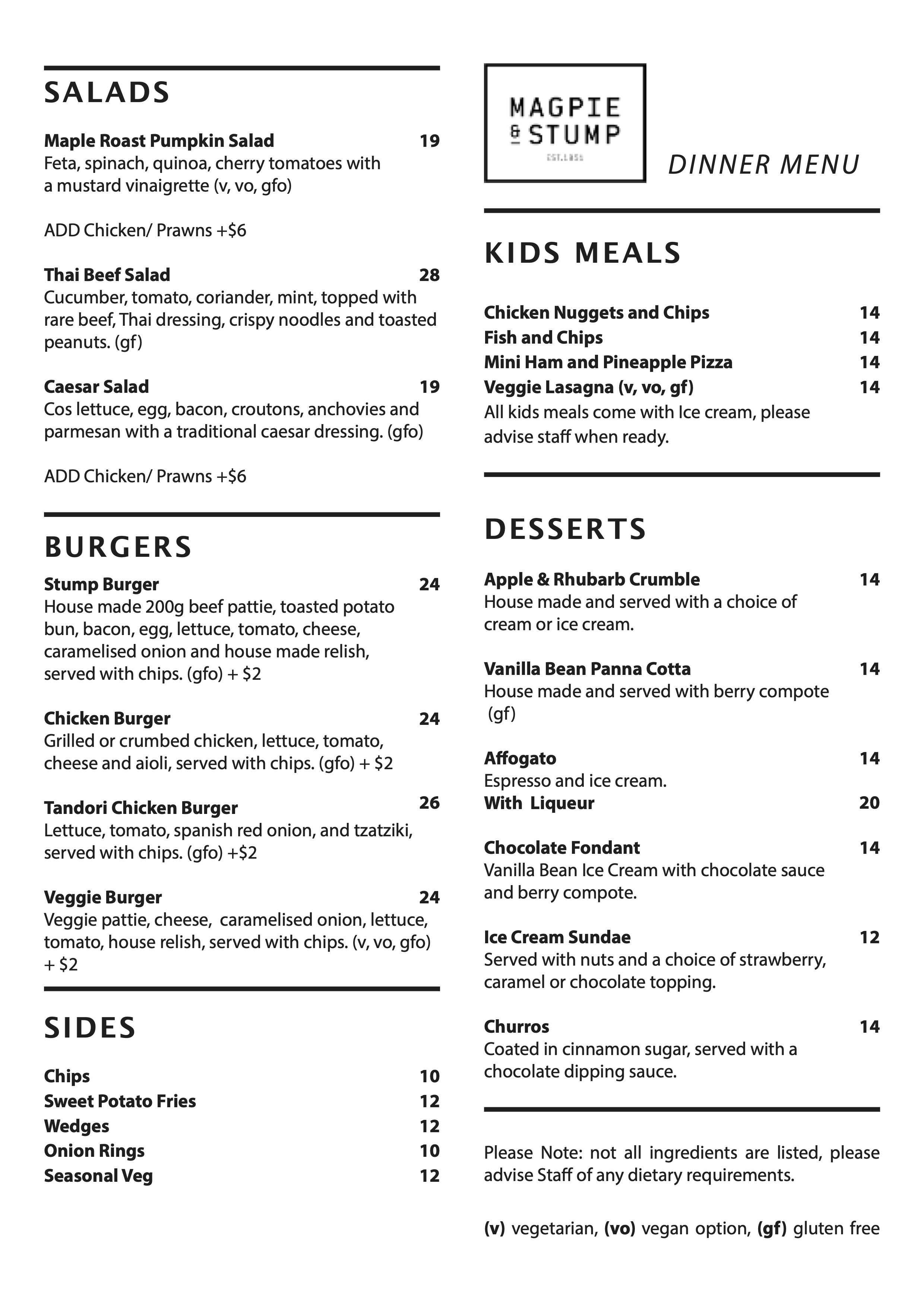 Eat | Our Menu — Magpie and Stump
