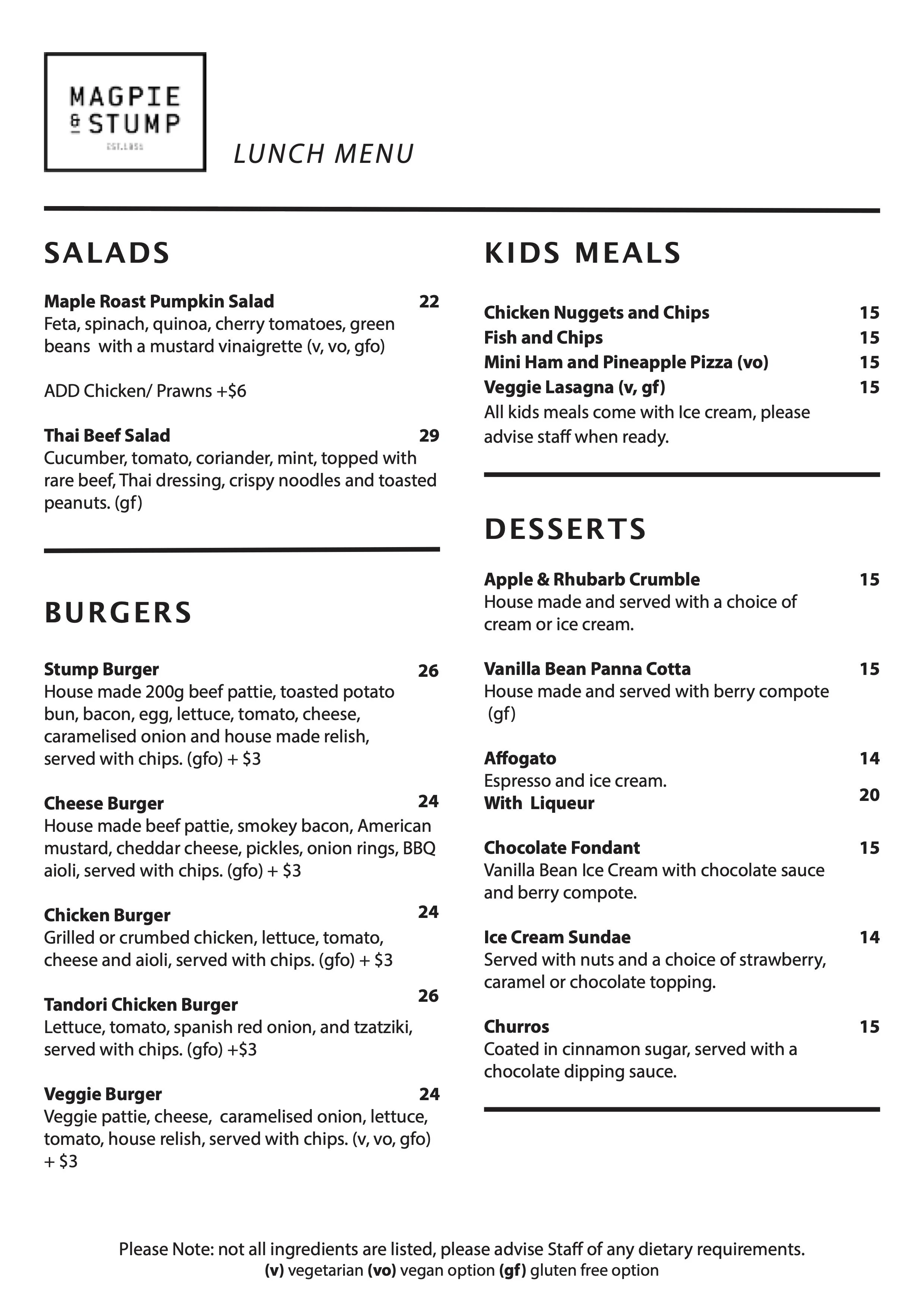 Eat | Our Menu — Magpie and Stump