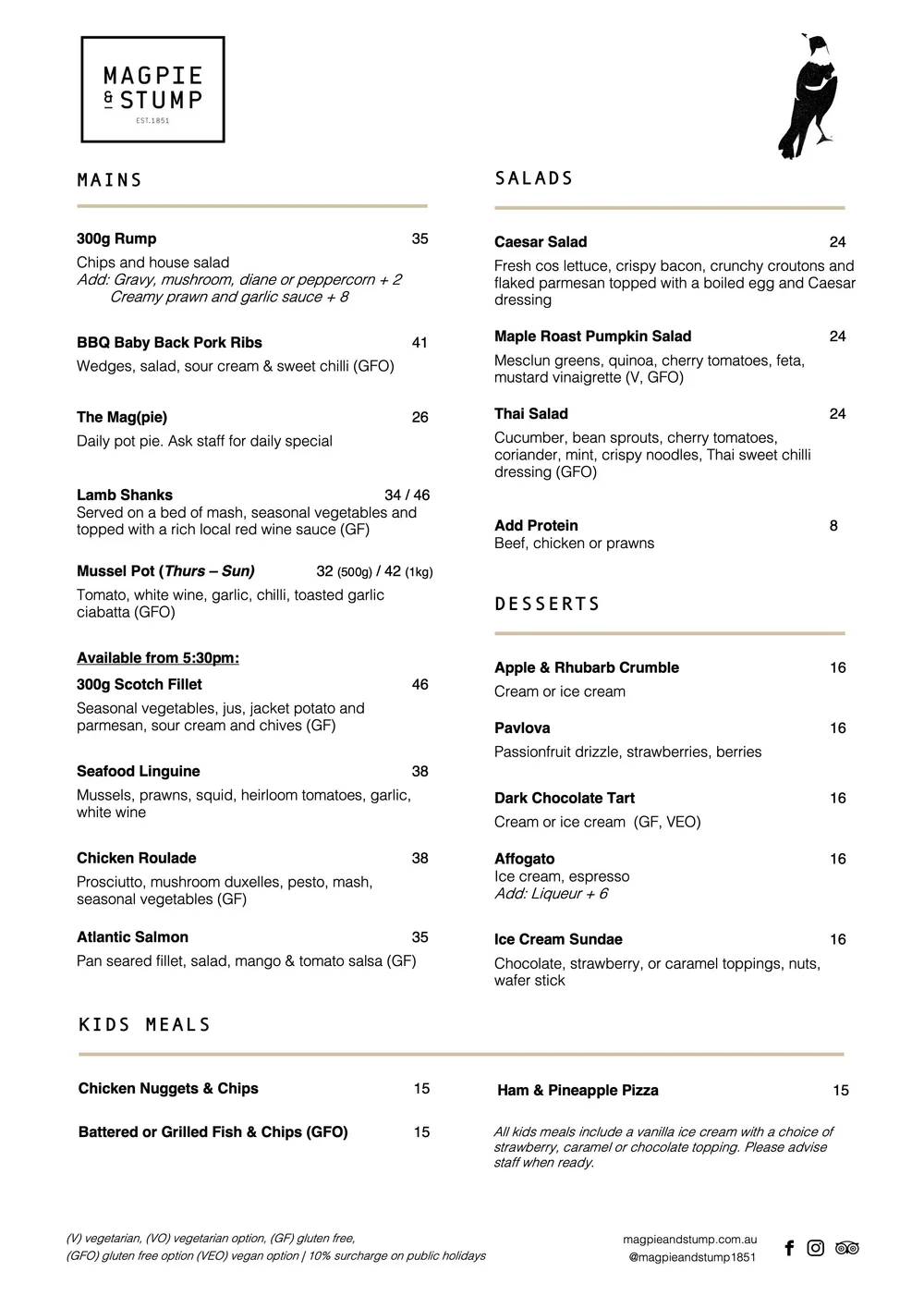 Eat | Our Menu — Magpie and Stump