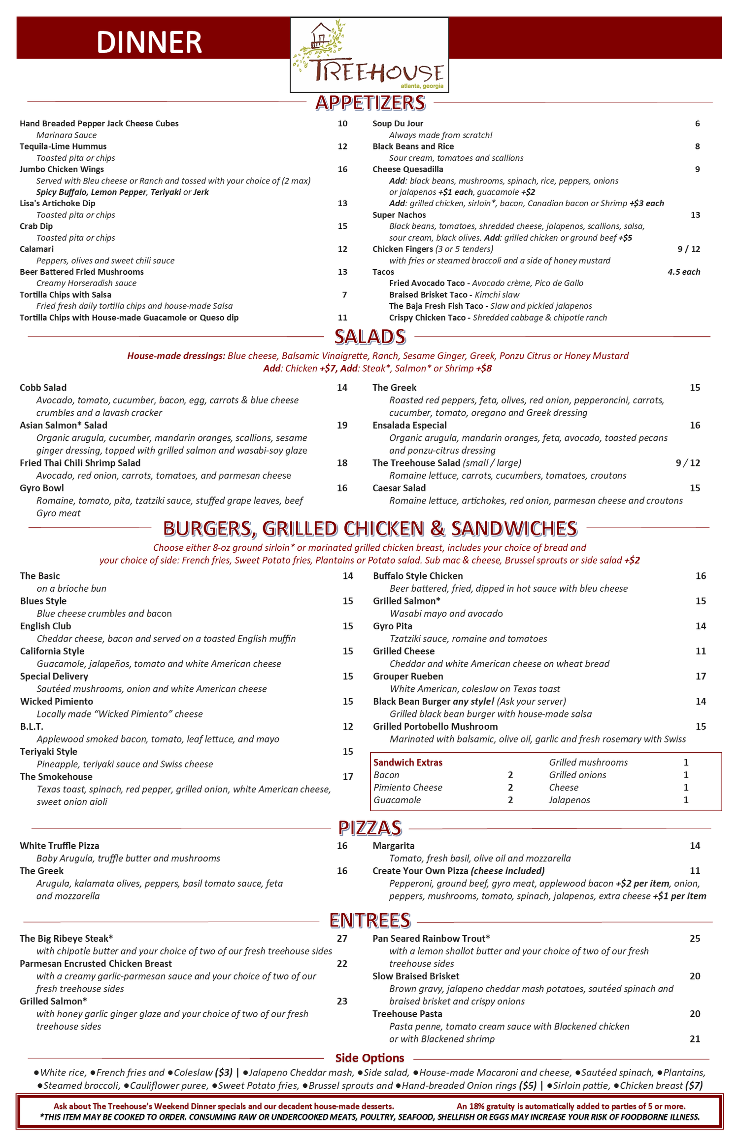 Dinner — Treehouse Restaurant & Pub