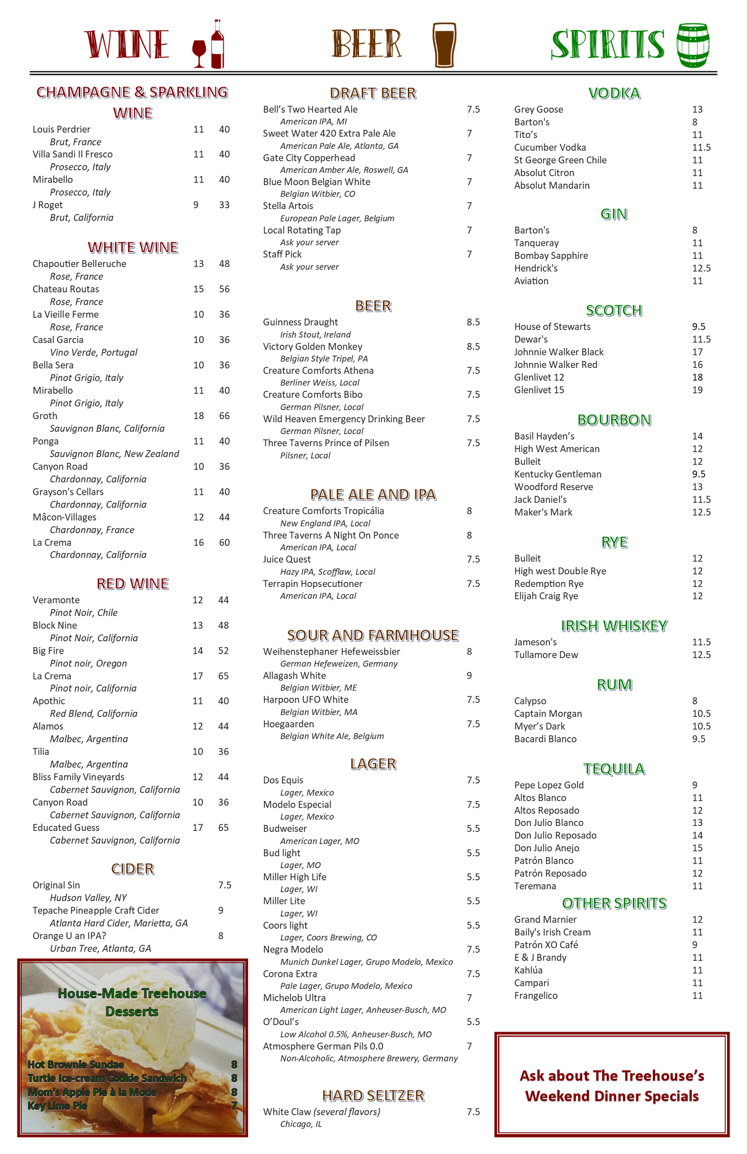 Drink — Treehouse Restaurant & Pub