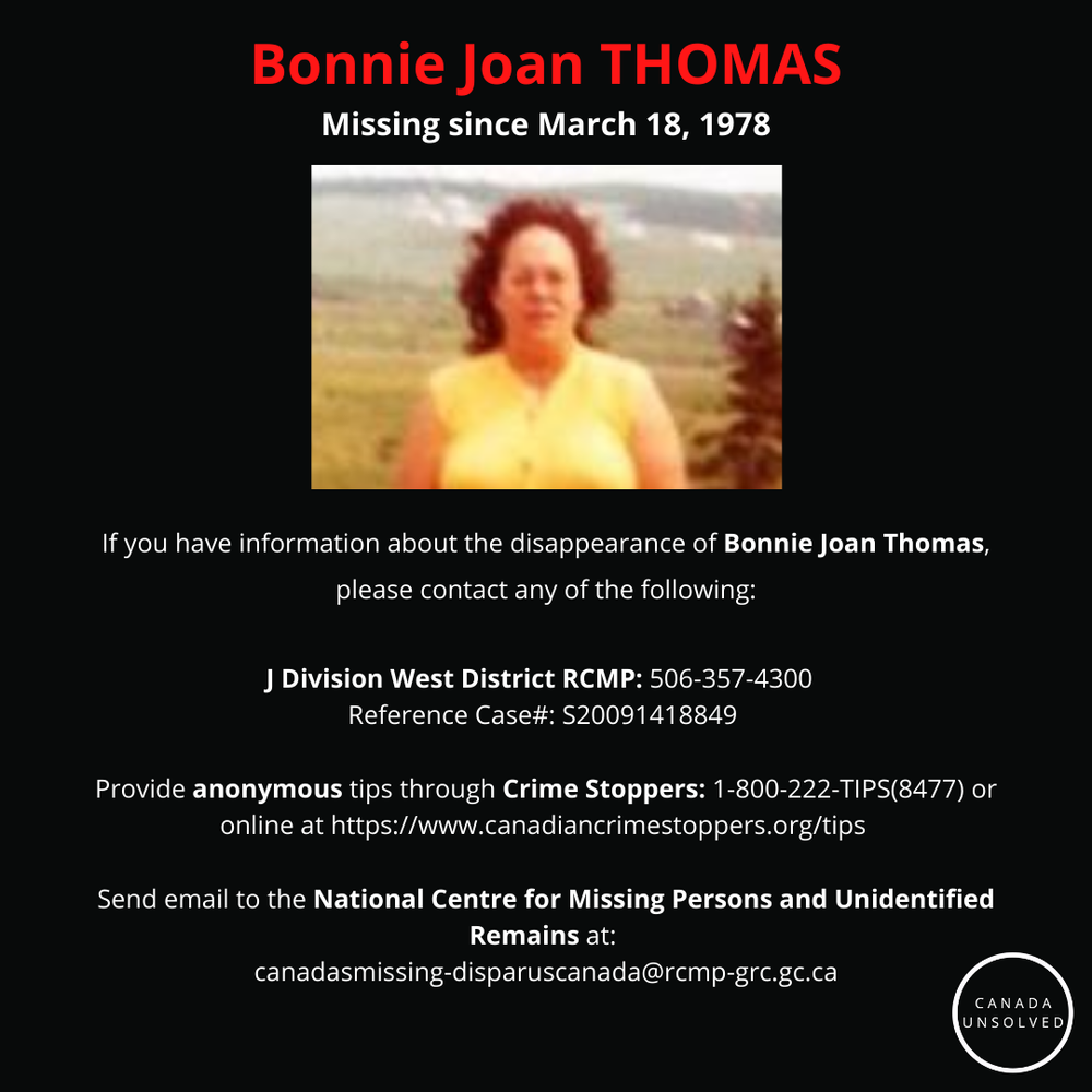 MISSING: Bonnie Joan Thomas (1978) - St. Stephen, NB — CANADA UNSOLVED