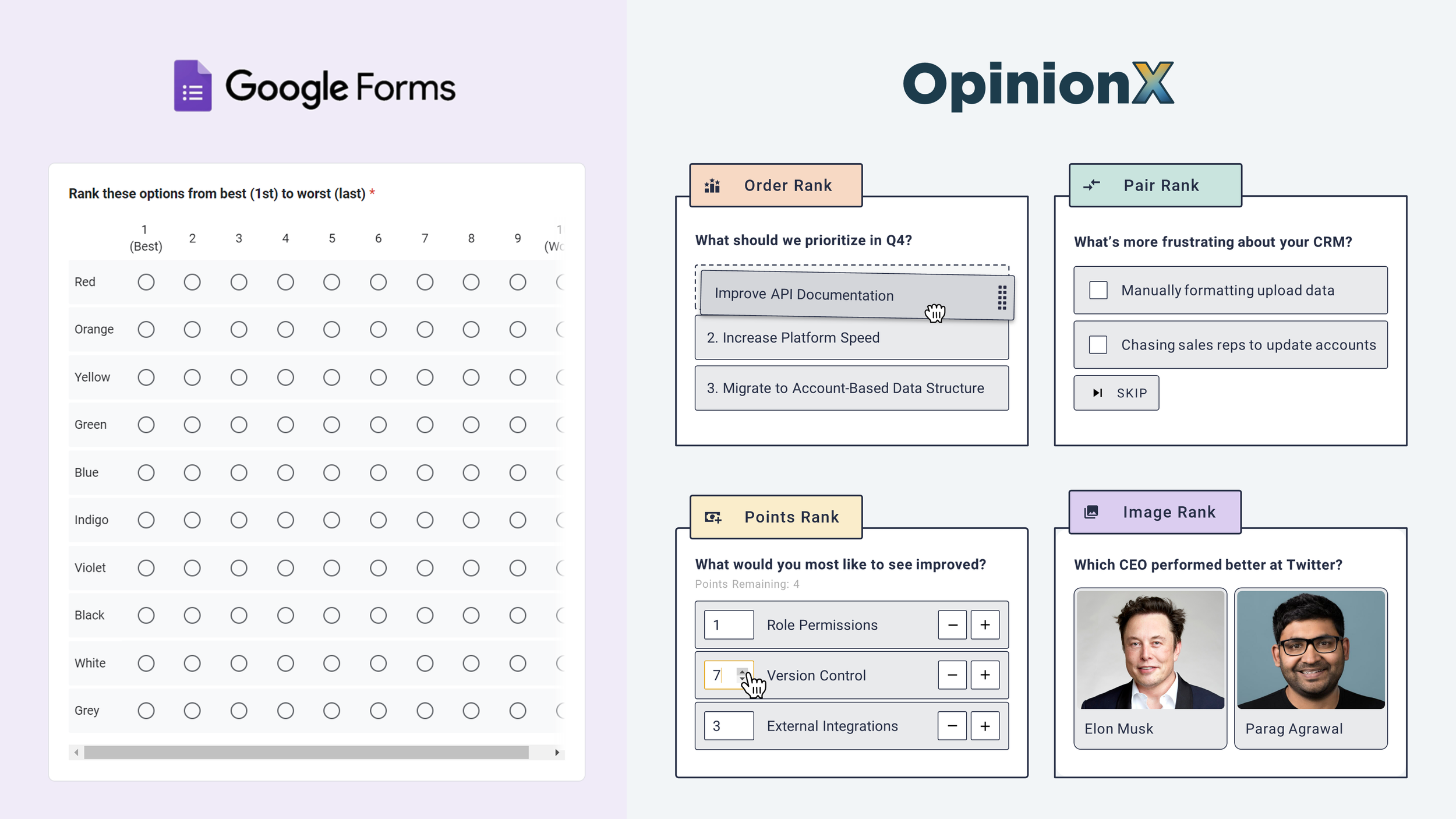 OpinionX vs Google Forms for Ranking Surveys // OpinionX — Free Stack ...