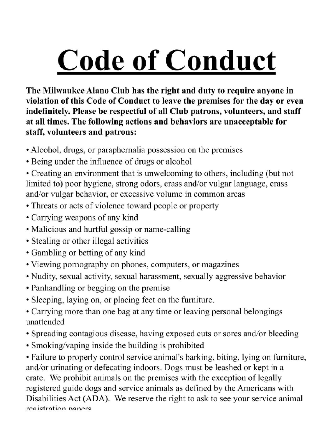 Code of Conduct — MKE Alano Club