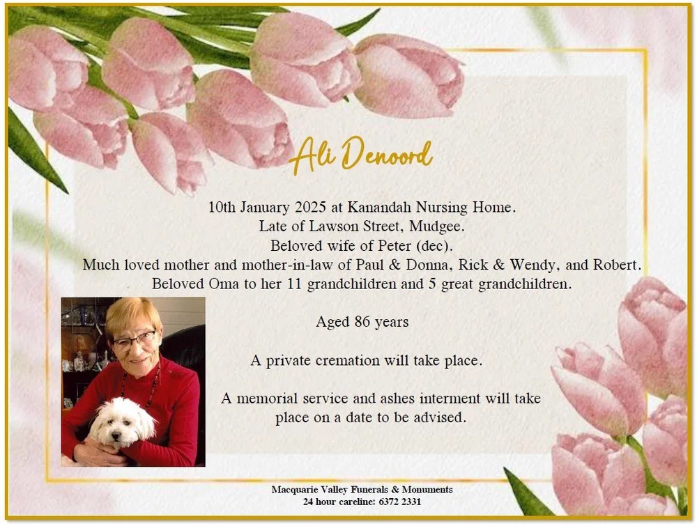 Funeral Notices — Macquarie Valley Funerals & Monuments