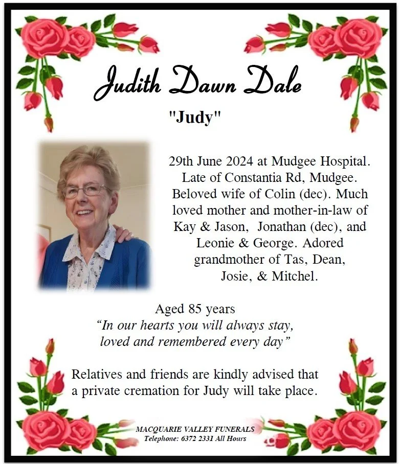 Funeral Notices — Macquarie Valley Funerals & Monuments