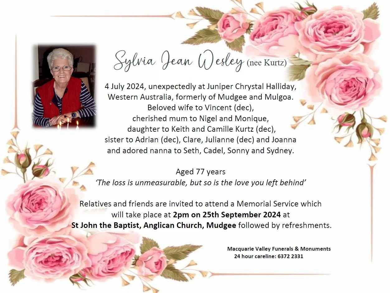 Funeral Notices — Macquarie Valley Funerals & Monuments