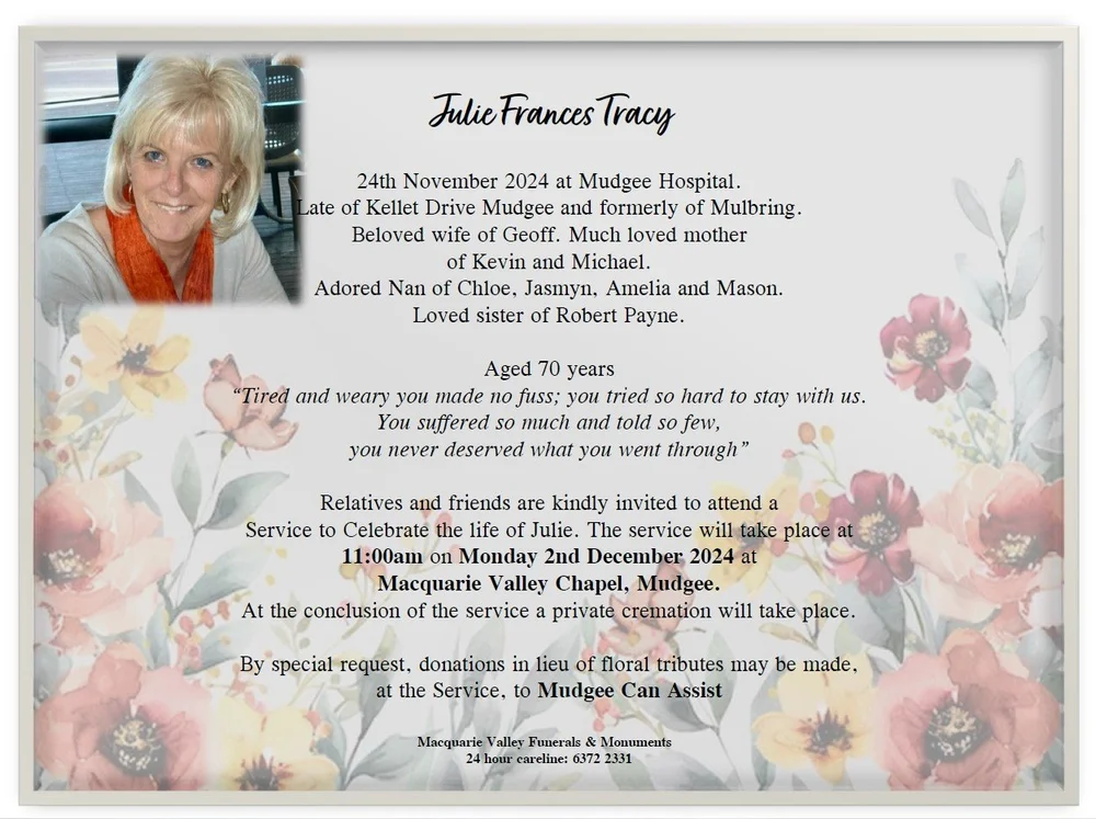 Funeral Notices — Macquarie Valley Funerals & Monuments