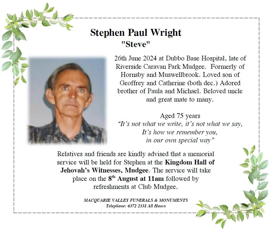 Funeral Notices — Macquarie Valley Funerals & Monuments