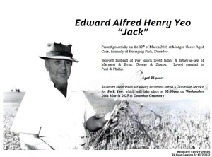 YEO, Edward Alfred Henry "Jack" — Macquarie Valley Funerals & Monuments