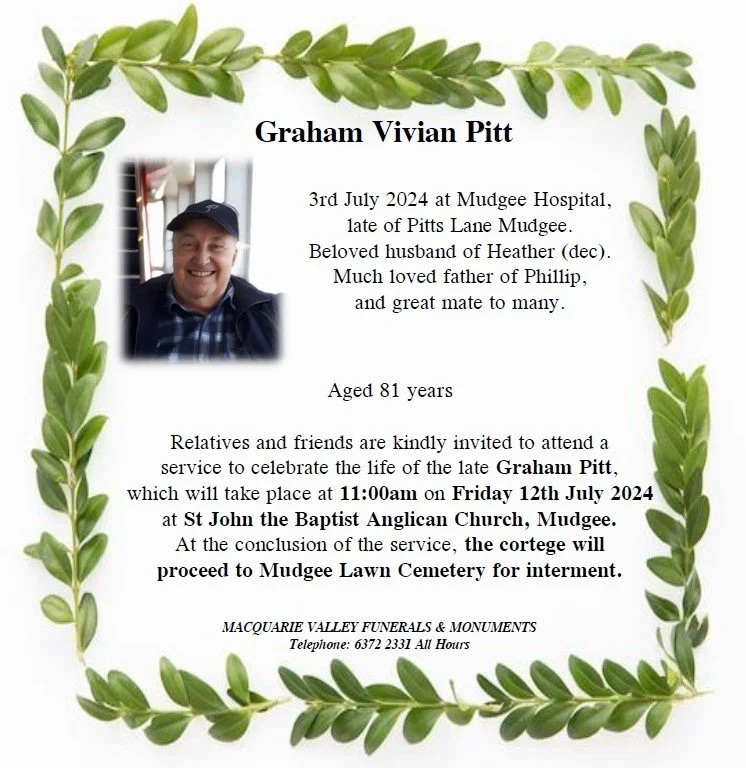 Funeral Notices — Macquarie Valley Funerals & Monuments