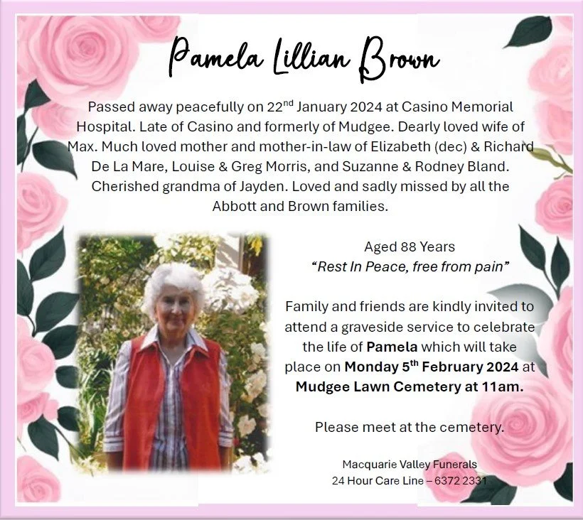 Funeral Notices — Macquarie Valley Funerals & Monuments