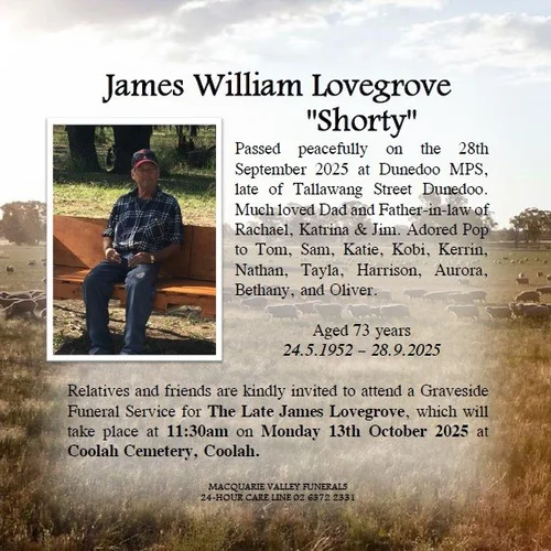 LOVEGROVE, James William "Shorty" — Macquarie Valley Funerals & Monuments