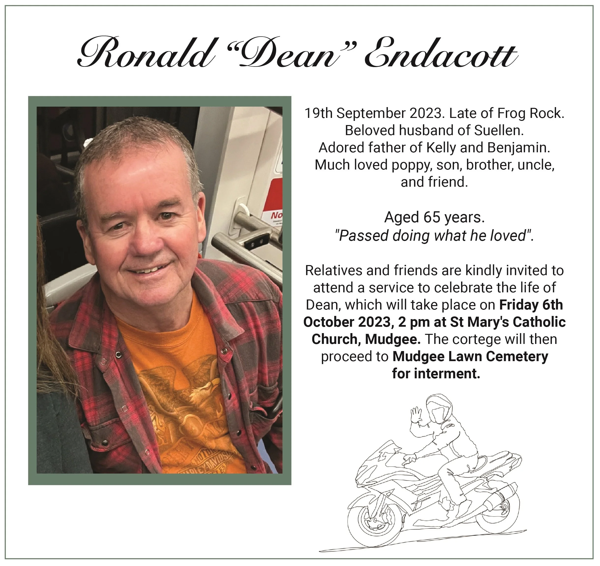ENDACOTT, Ronald Dean — Macquarie Valley Funerals & Monuments