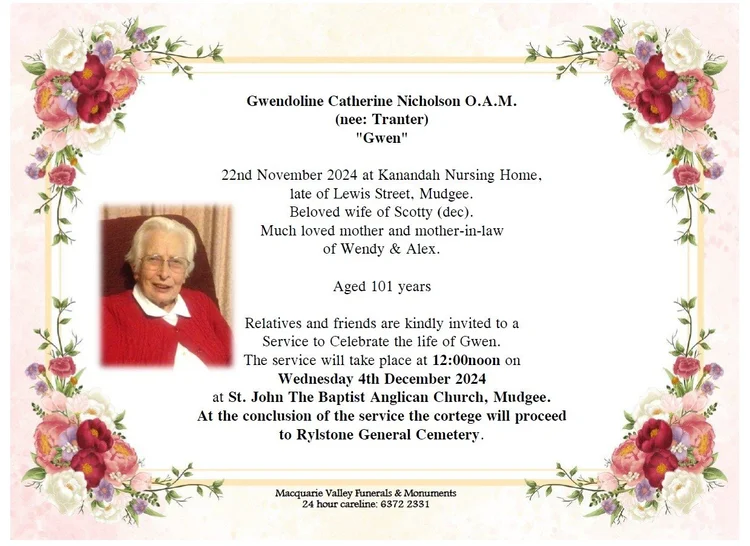 Funeral Notices — Macquarie Valley Funerals & Monuments