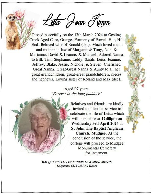 Funeral Notices — Macquarie Valley Funerals & Monuments