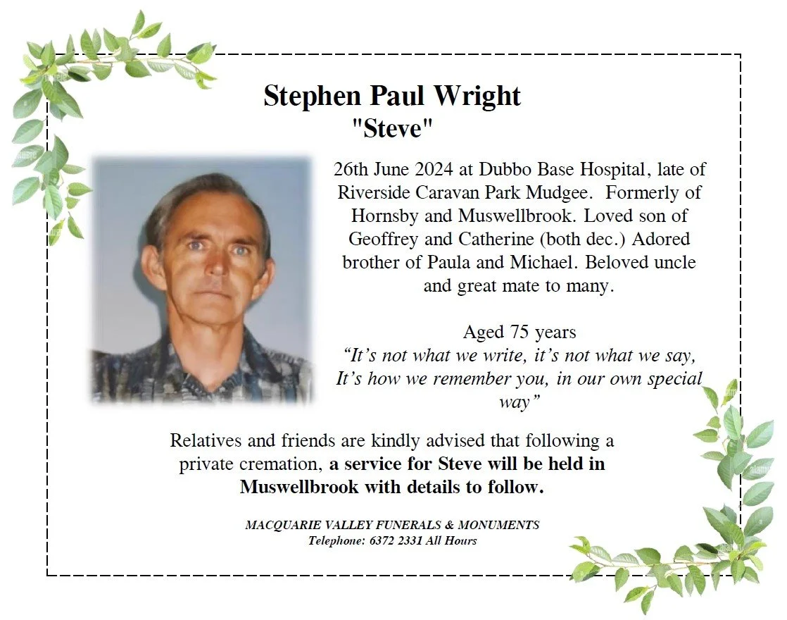 Funeral Notices — Macquarie Valley Funerals & Monuments