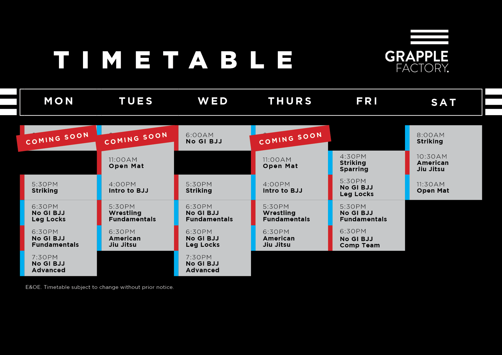 Timetable — Grapple Factory