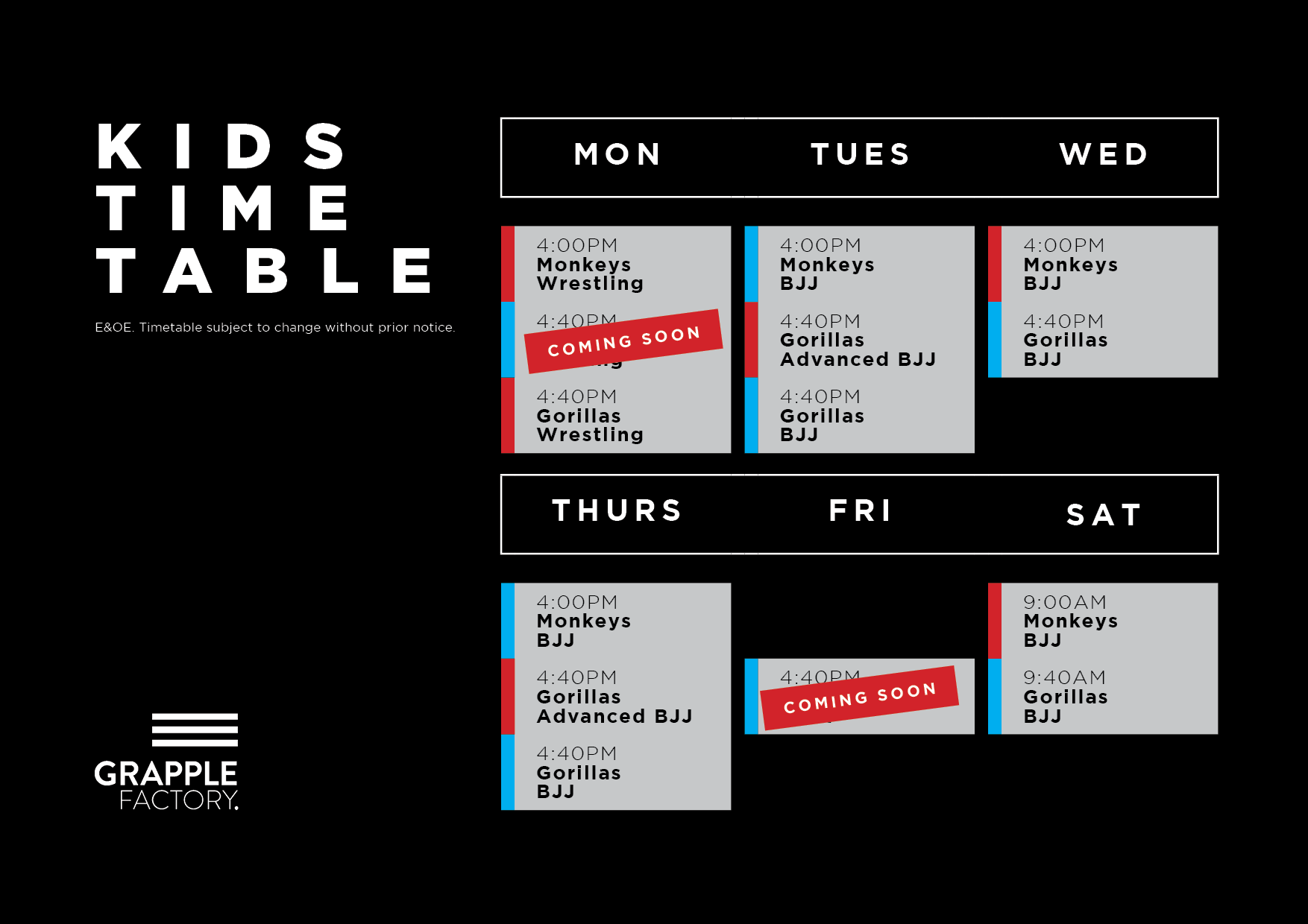 Timetable — Grapple Factory