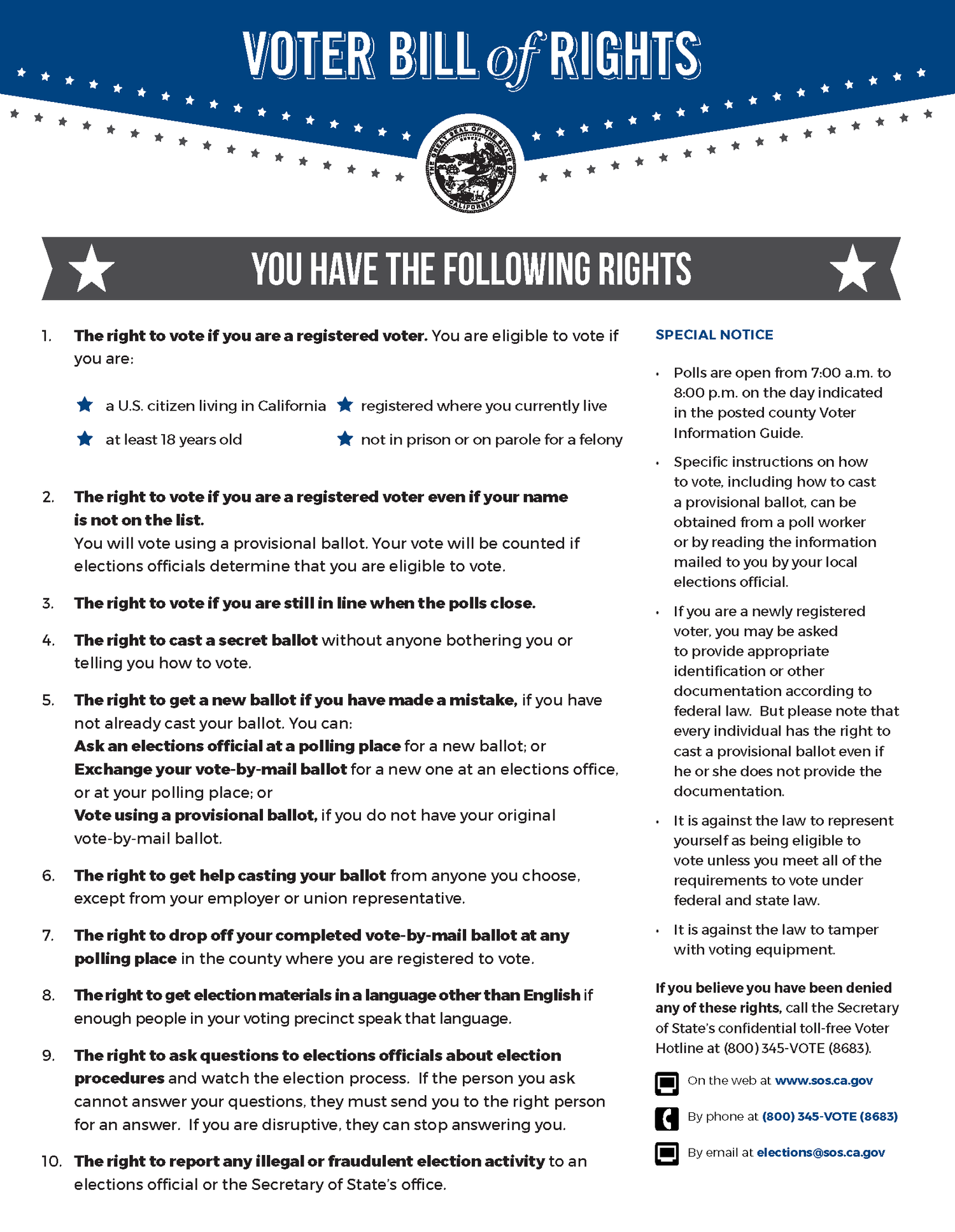 Voter Bill of Rights — Democratic Party of Stanislaus County