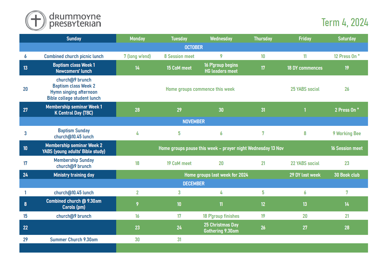DPC Calendar — Drummoyne Presbyterian Church