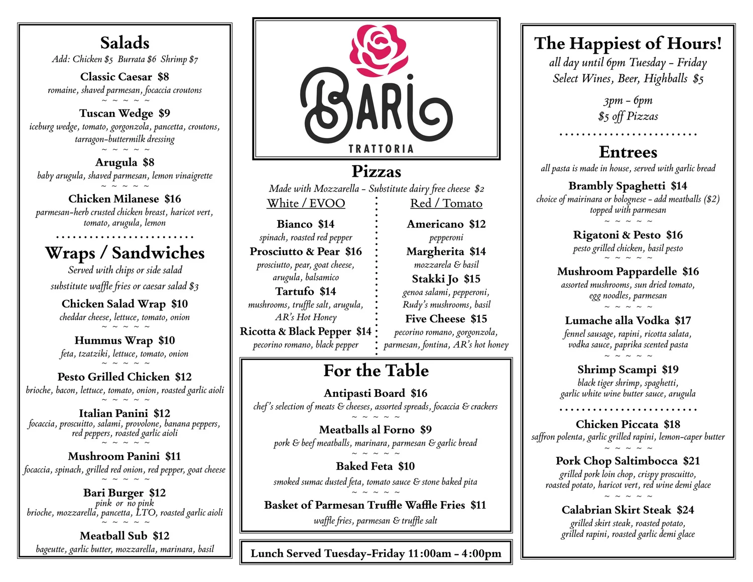 Bari Lunch Menu — Brambly Park