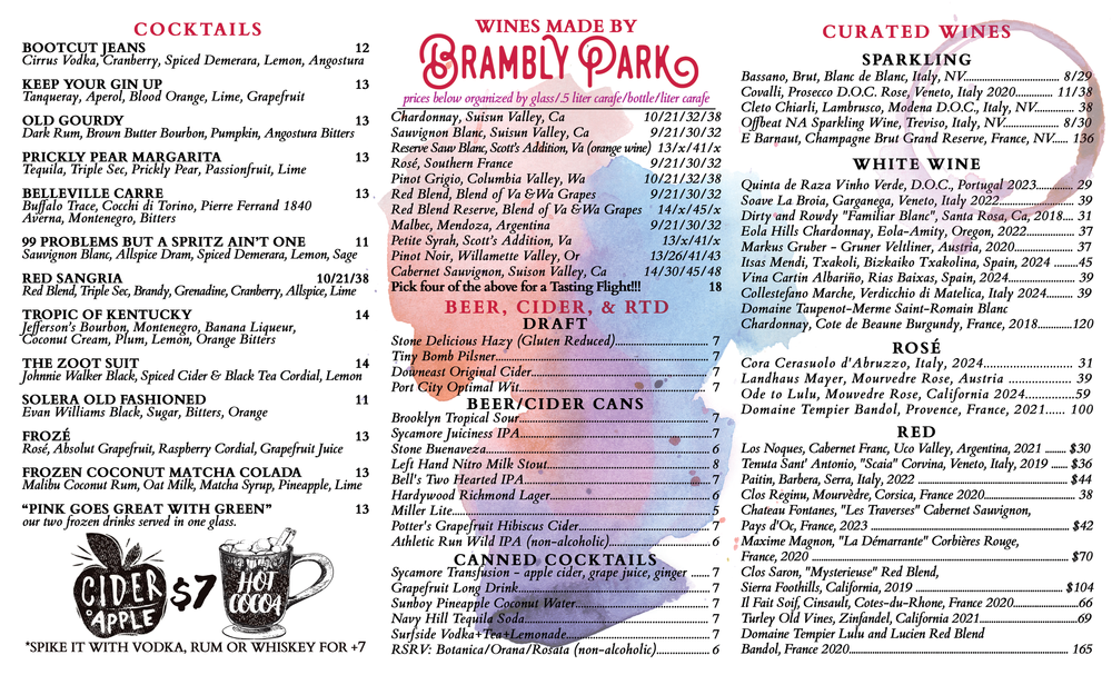 Restaurant Menus — Brambly Park