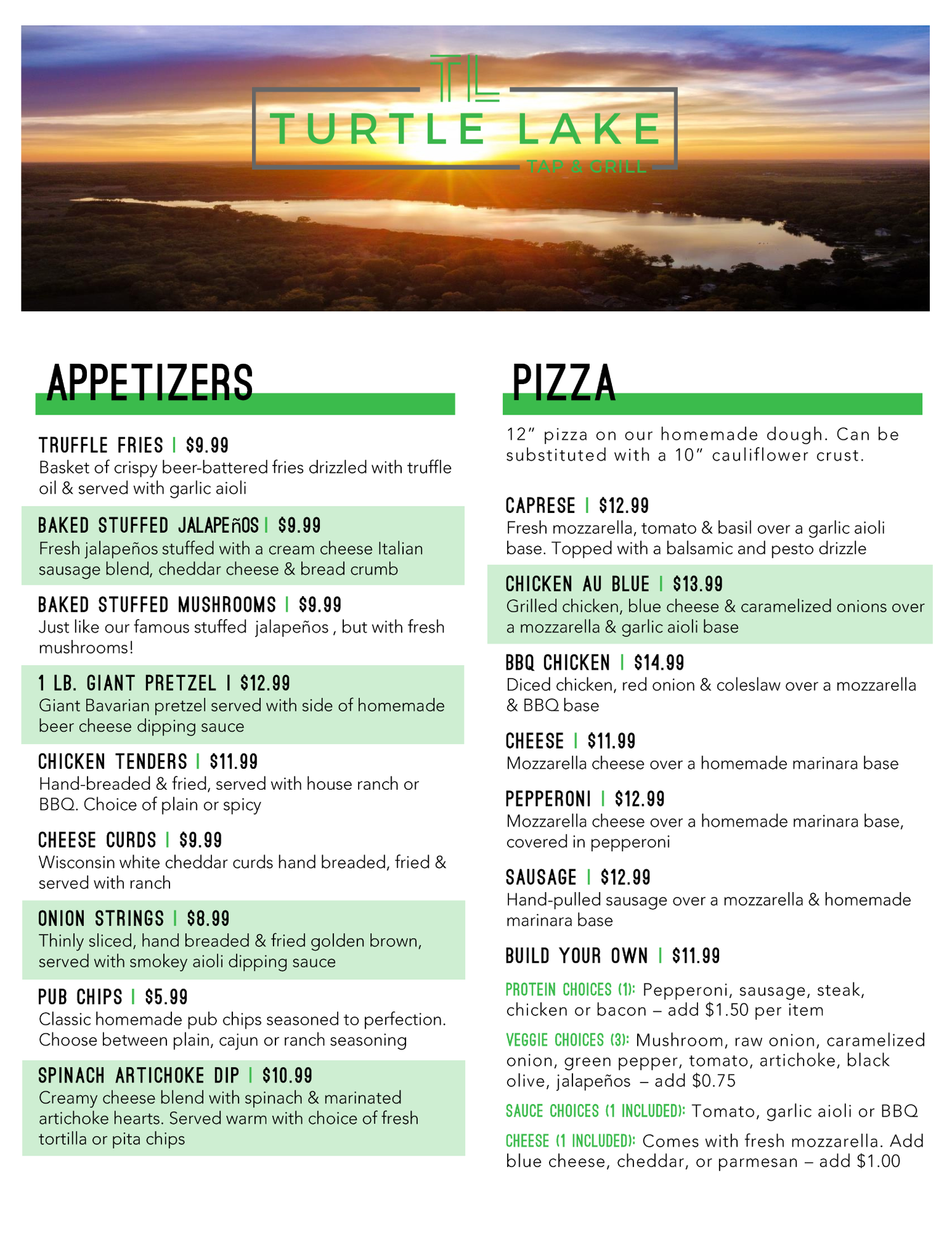 Menu, Specials & Online Ordering — Turtle Lake Tap & Grill