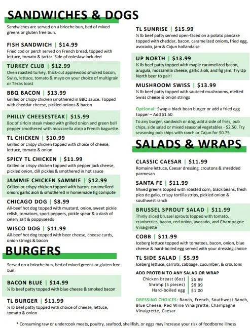 Menu & Specials — Turtle Lake Tap & Grill