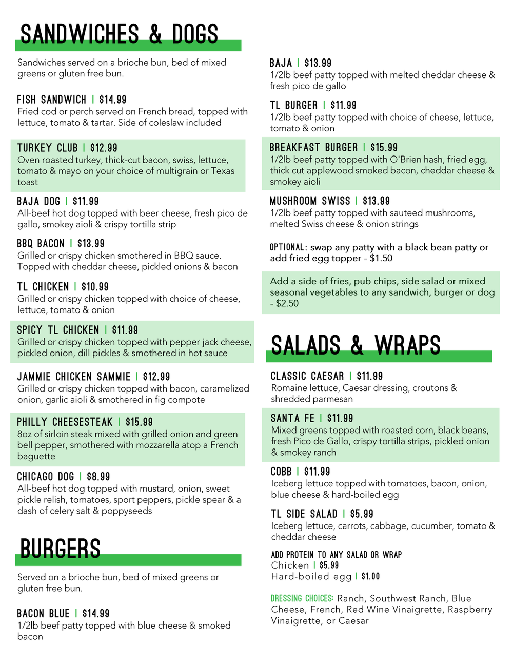 Menu, Specials & Online Ordering — Turtle Lake Tap & Grill