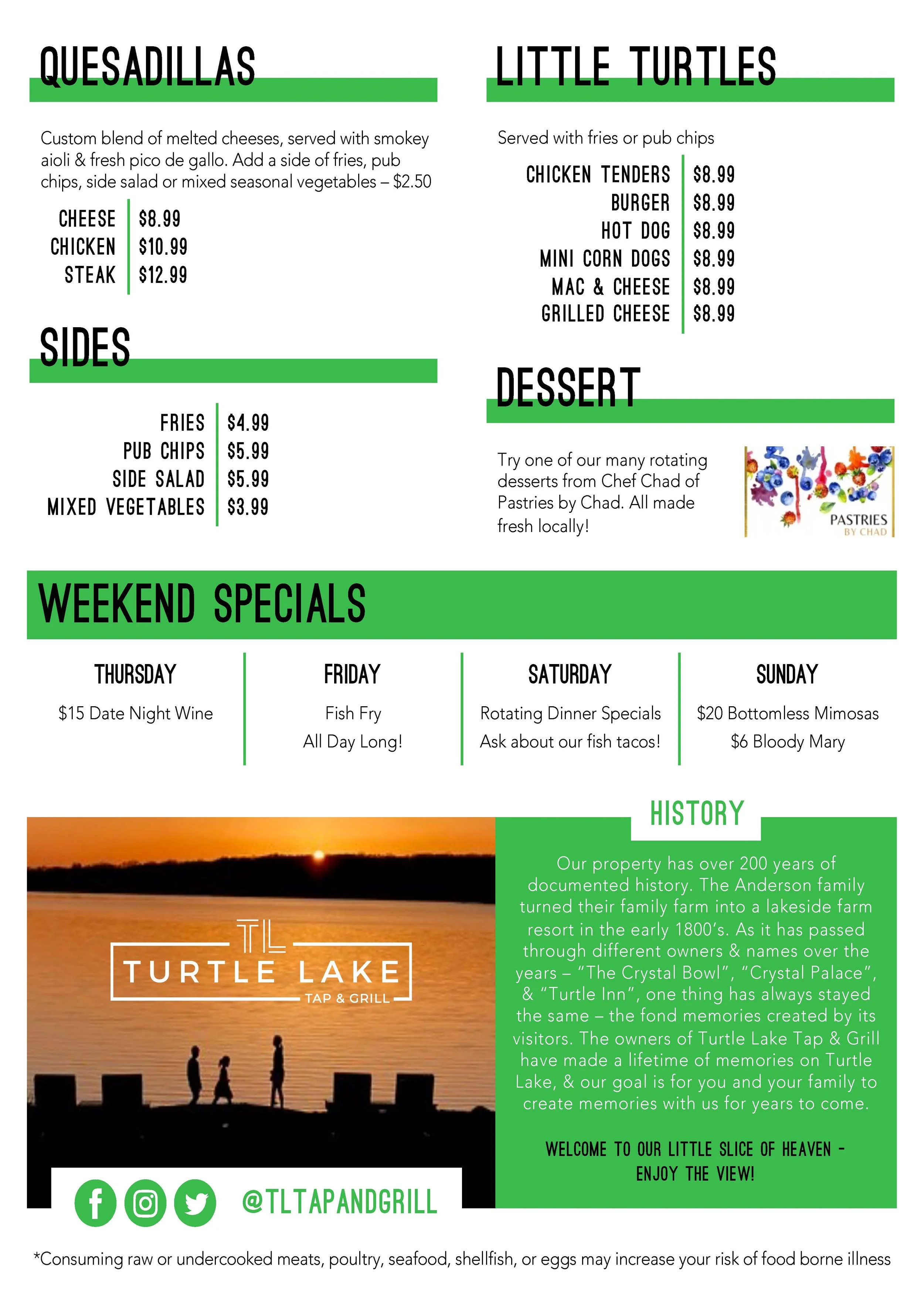 Menu, Specials & Online Ordering — Turtle Lake Tap & Grill