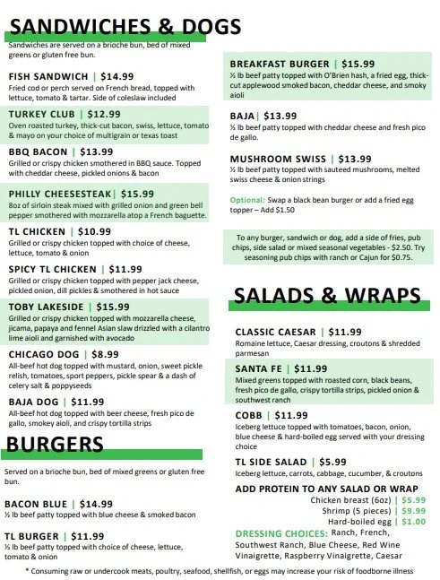 Menu & Specials — Turtle Lake Tap & Grill