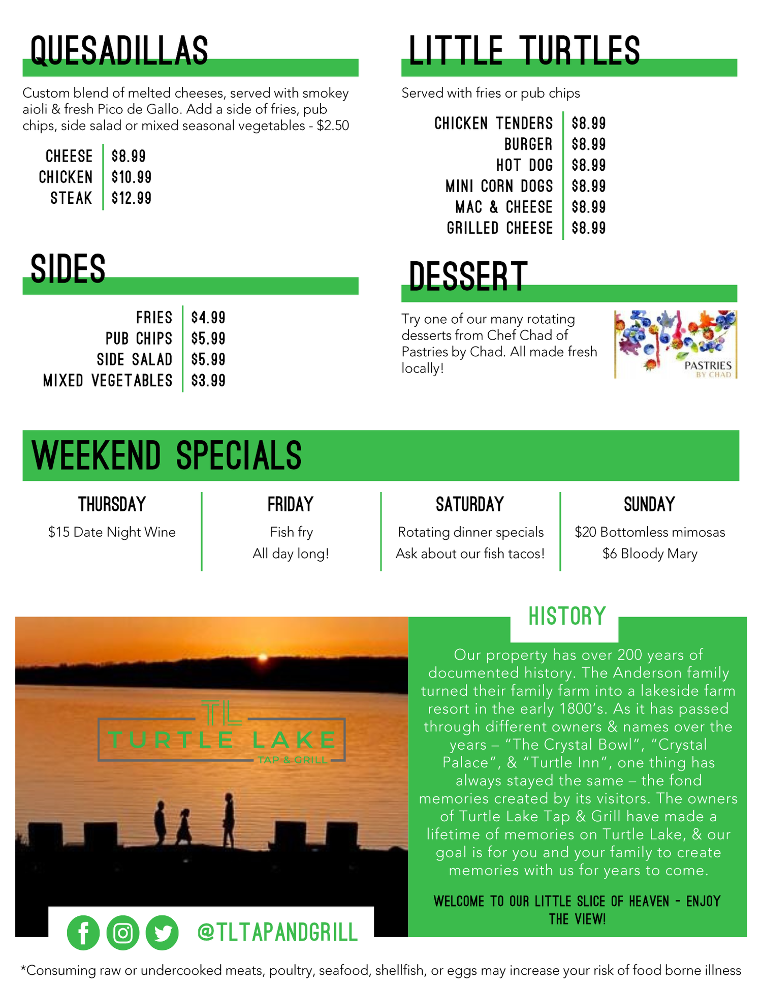 Menu, Specials & Online Ordering — Turtle Lake Tap & Grill