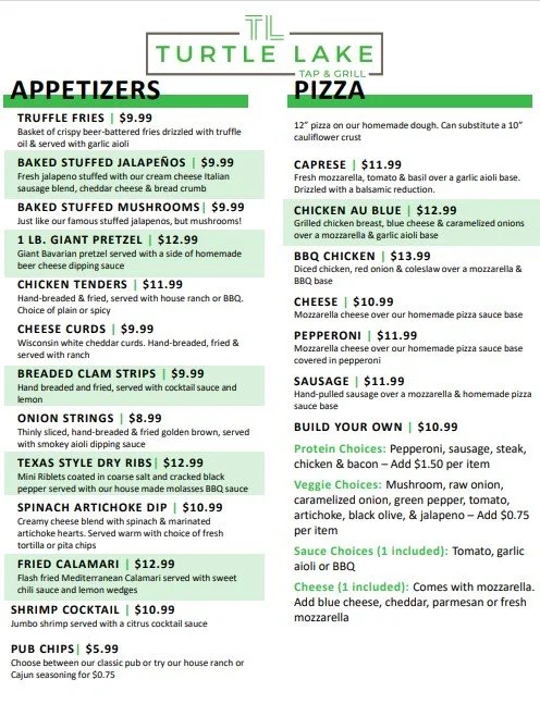 Menu & Specials — Turtle Lake Tap & Grill