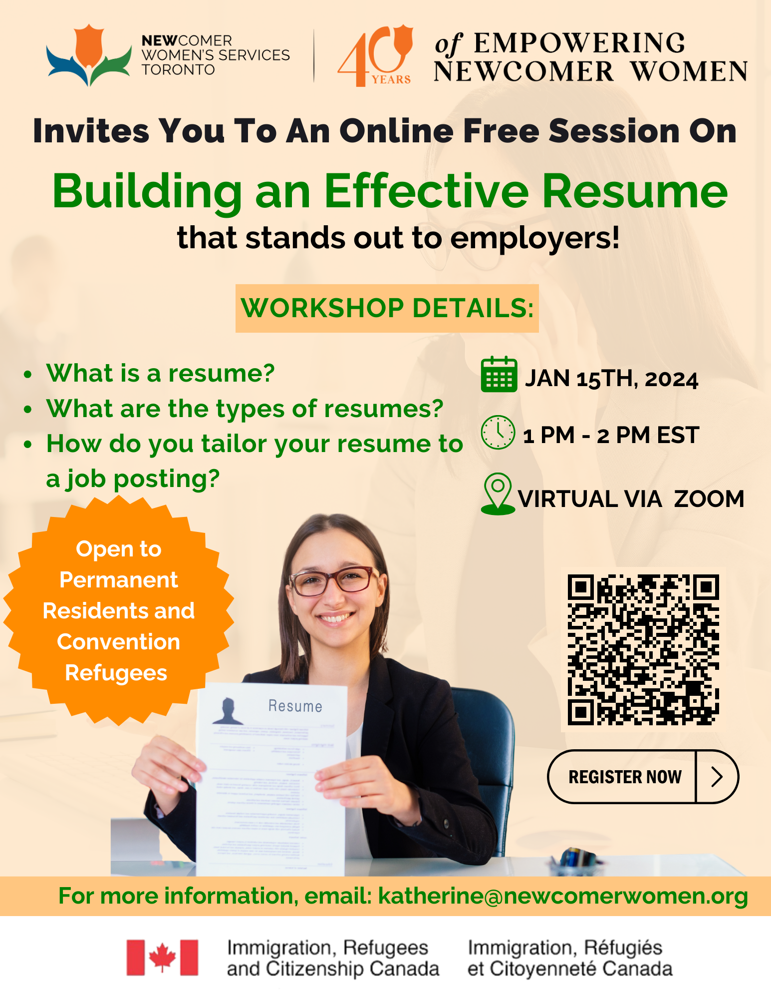 Resume Building Online Workshop — Newcomer Women's Services